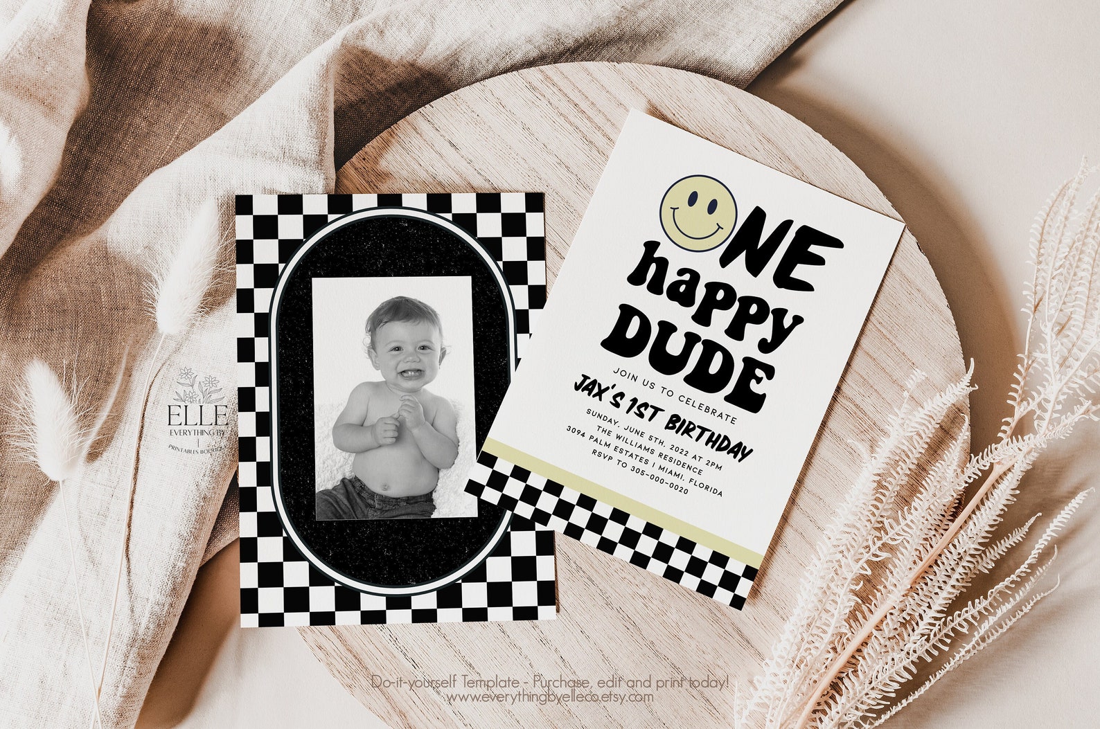Smiley Face 1st Birthday Welcome Sign Editable Boy ONE Happy - Etsy