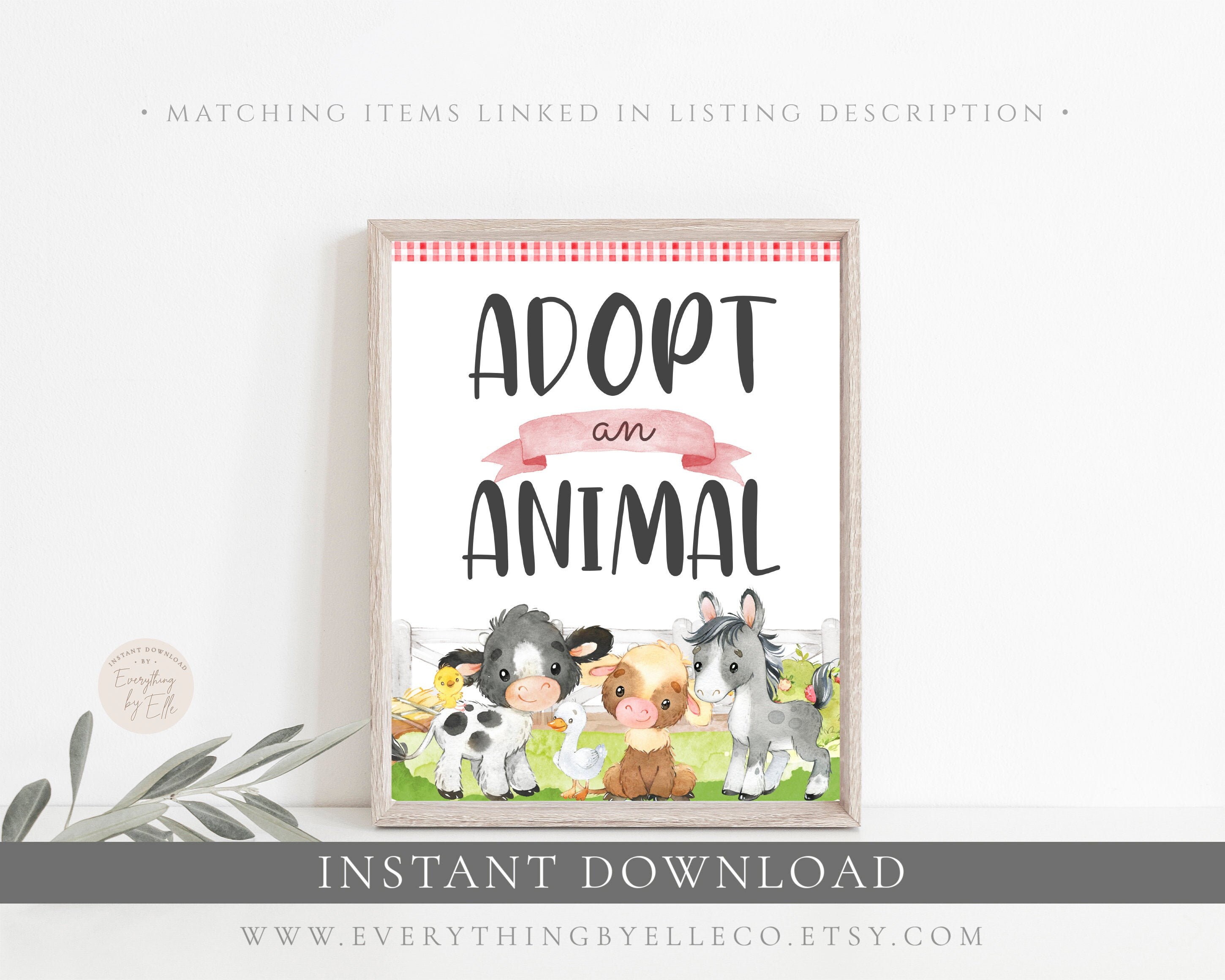 Farm Printable Sign Adopt Animal Farm Animals Birthday Table - Etsy