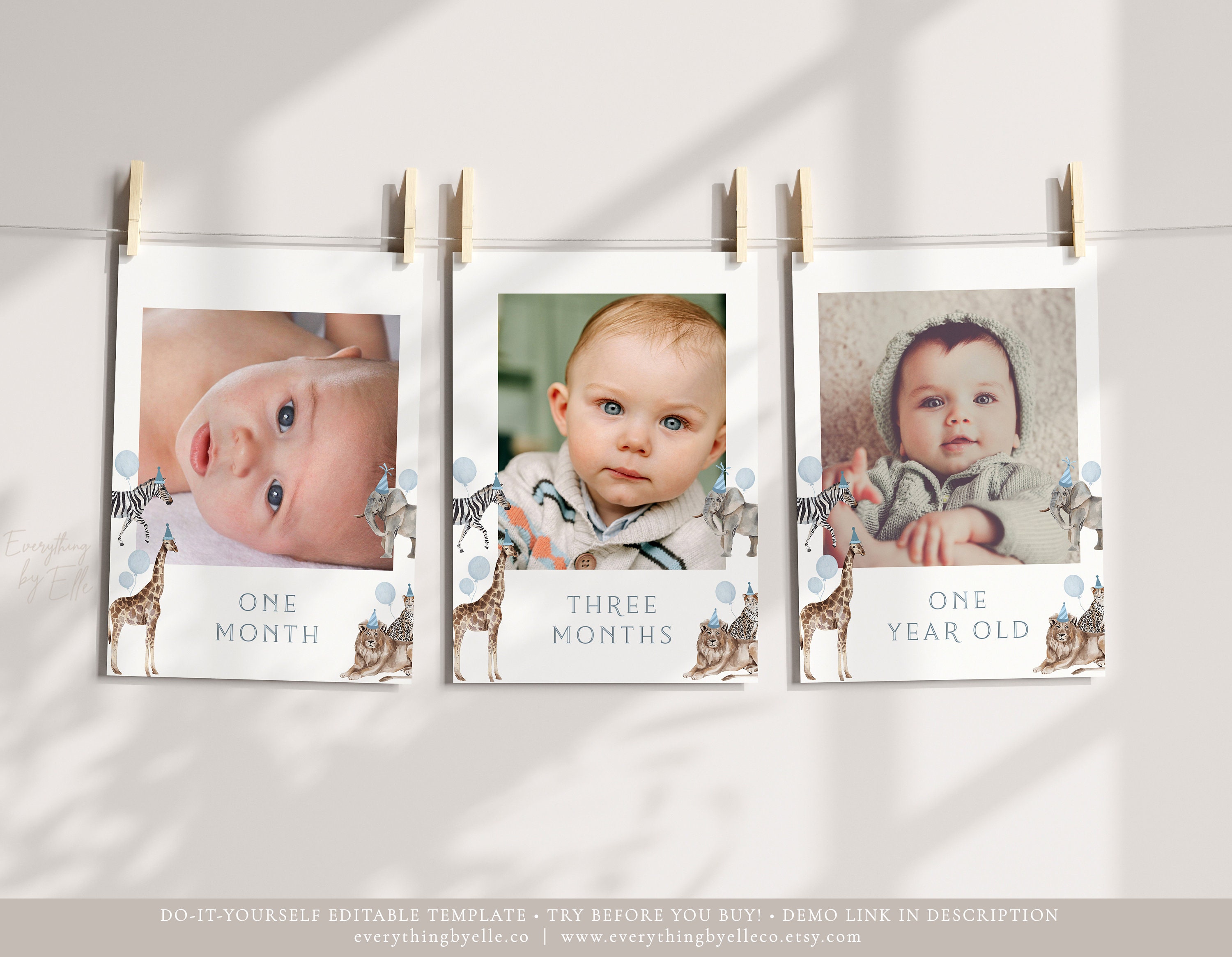 Party Animals Birthday Milestone Board Editable Boy Safari | Etsy