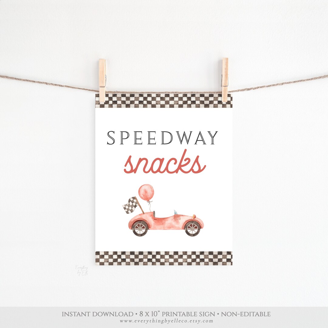 Race Car Birthday Sign Printable Speedway Snacks, Vintage Racer ...