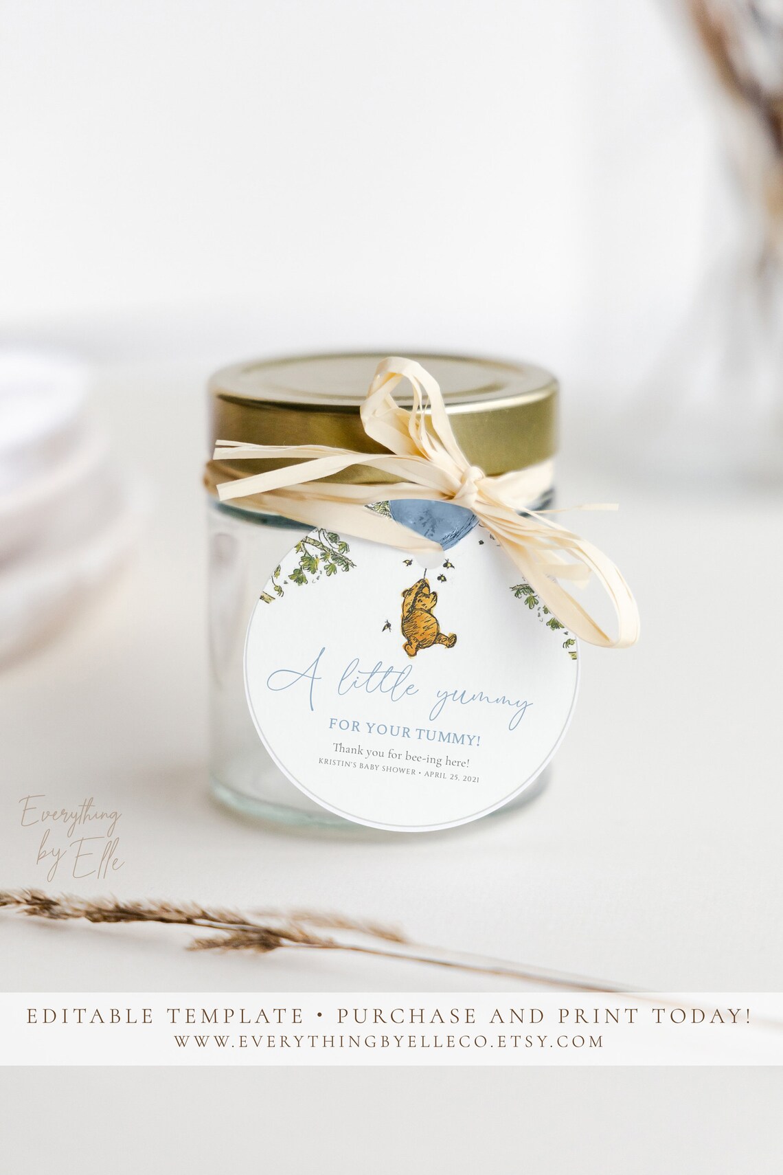 Winnie the Pooh Book Card Editable Blue Winnie the Pooh Baby - Etsy