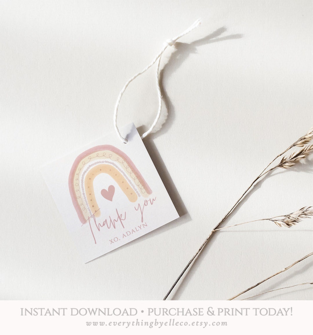 Boho Rainbow Favor Tag Birthday Editable, Neutral Rainbow First ...