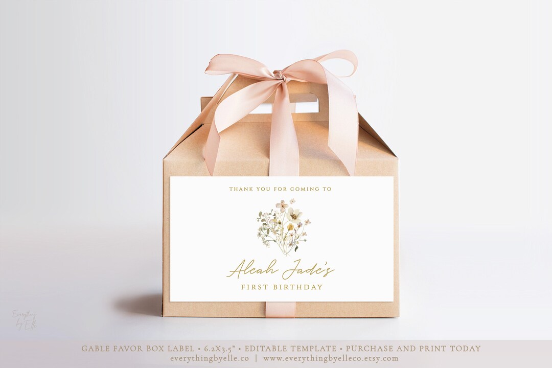 Wildflower Gable Box Label Editable, ONE Little Wildflower 1st Birthday ...