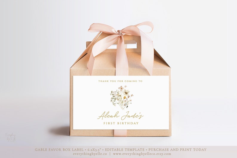 Wildflower Gable Box Label Editable ONE Little Wildflower 1st - Etsy