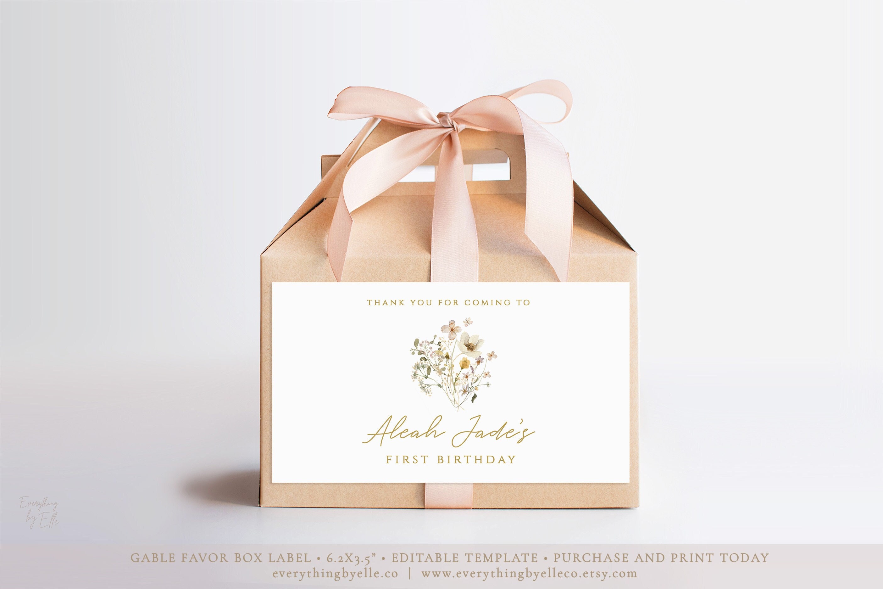 Wildflower Gable Box Label Editable ONE Little Wildflower 1st - Etsy