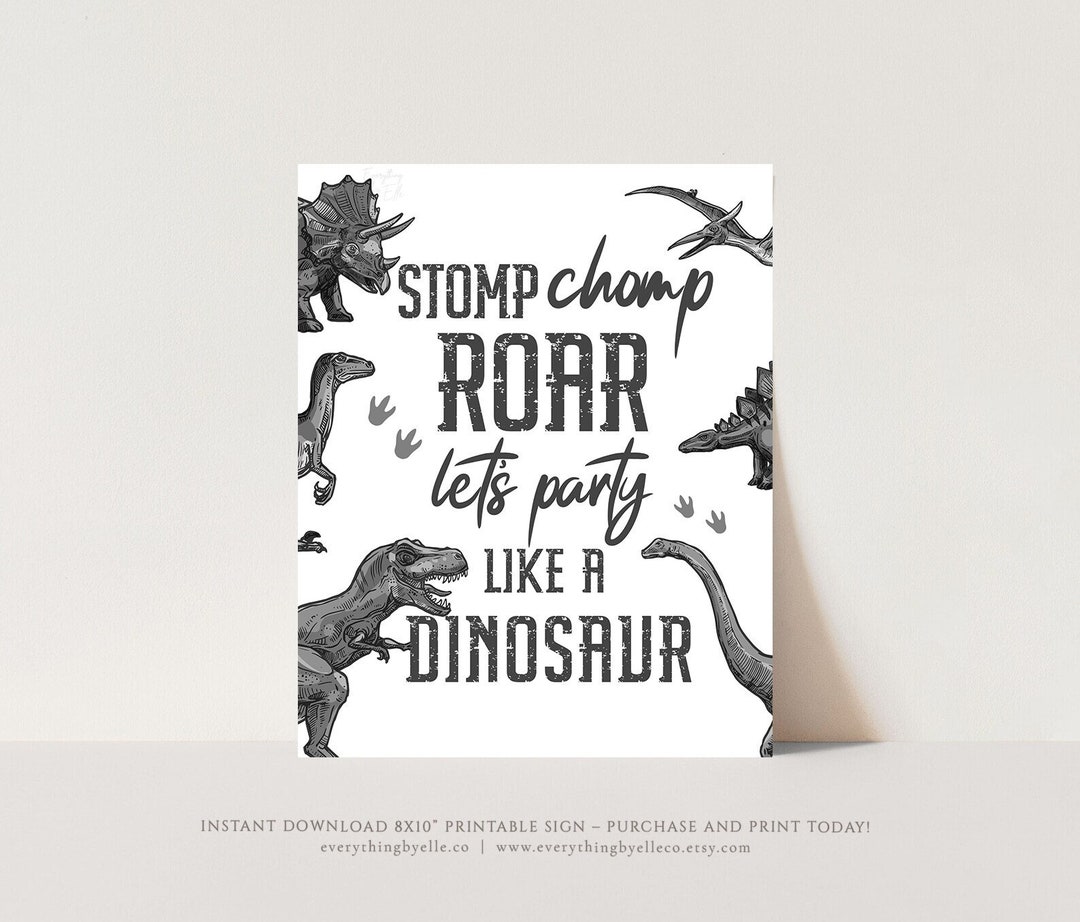 Dinosaur Printable Sign, Instant Download Dinosaur Table Sign Stomp ...