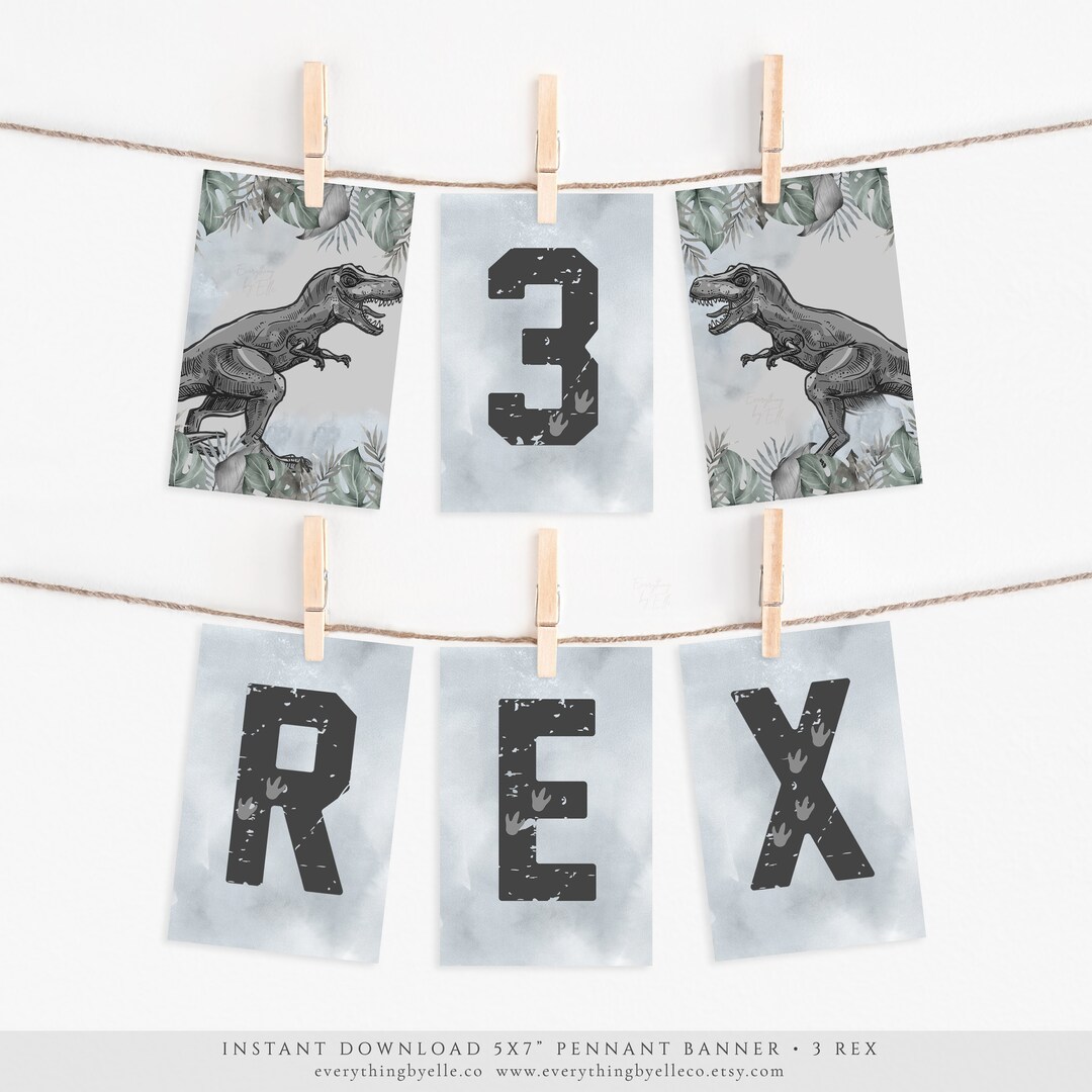 3-rex Pennant Banner Printable Instant Download Dinosaur - Etsy