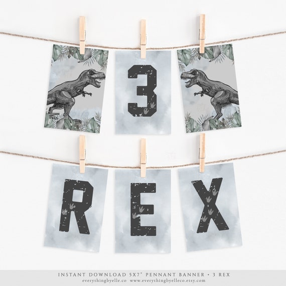 3-rex Pennant Banner Printable Instant Download Dinosaur | Etsy