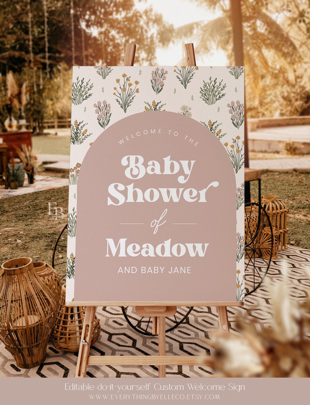 Wildflower Baby Shower Welcome Sign Editable, Pink Floral Baby Shower ...