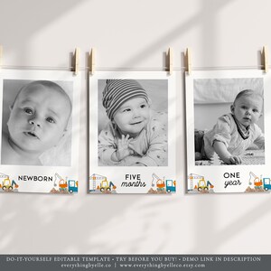 1st Birthday Construction Welcome Sign, Editable Construction Trucks ...