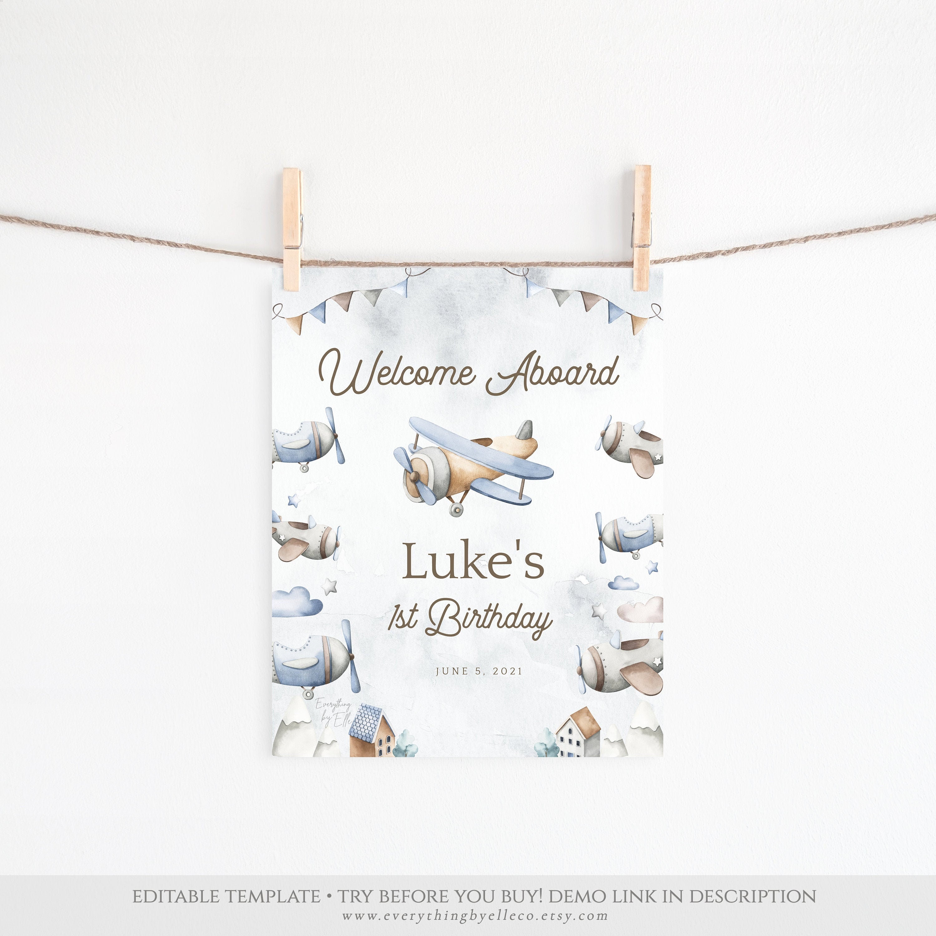 Airplane Welcome Sign Editable Airplane Birthday Sign - Etsy