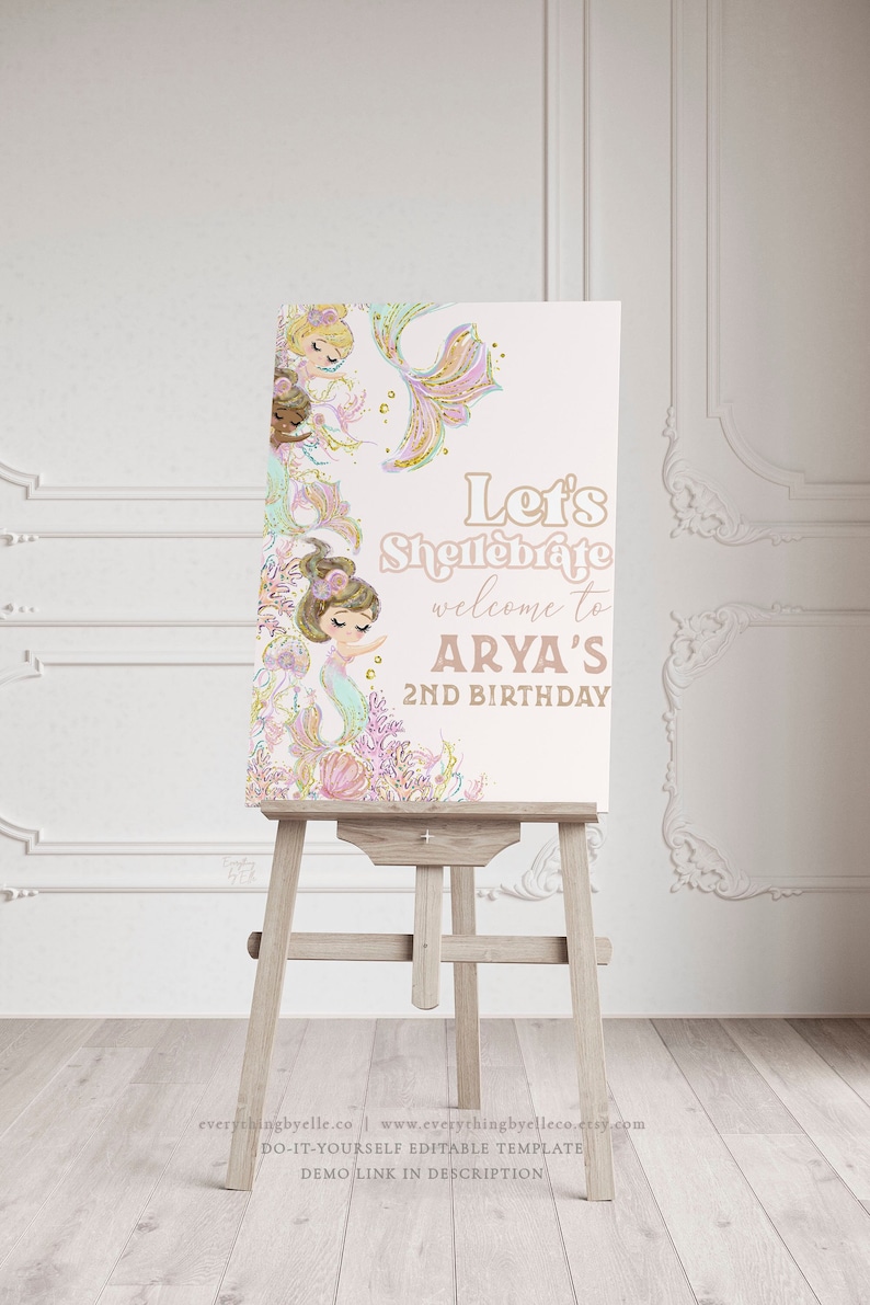 Boho Mermaid Birthday Welcome Sign Lets Shellebrate Editable - Etsy