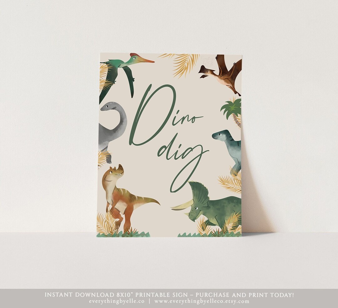 Dinosaur Dig Site Printable Sign Instant Download, Boho Neutral T-rex ...