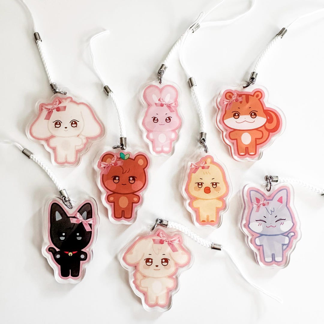 ATEEZ ANITEEZ Atiny Keychain Phone Light Stick Face Charm Kawaii Deco ...