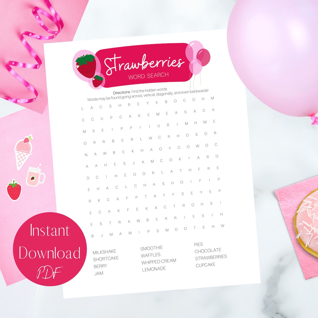 Strawberry Word Search - Etsy