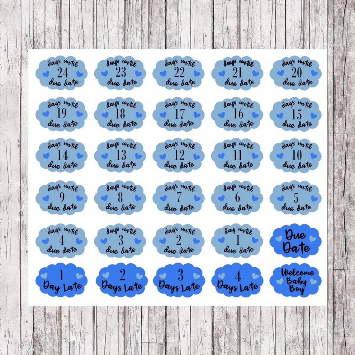 PRINTABLE Baby Boy Due Date Count Down Planner Stickers - Etsy UK