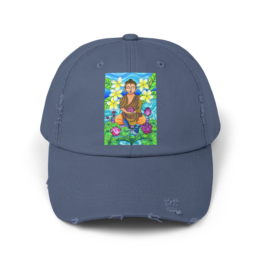 BUDDHA With BLUE WREN Original Art Cap Unisex, Spiritual Gift, Gift ...