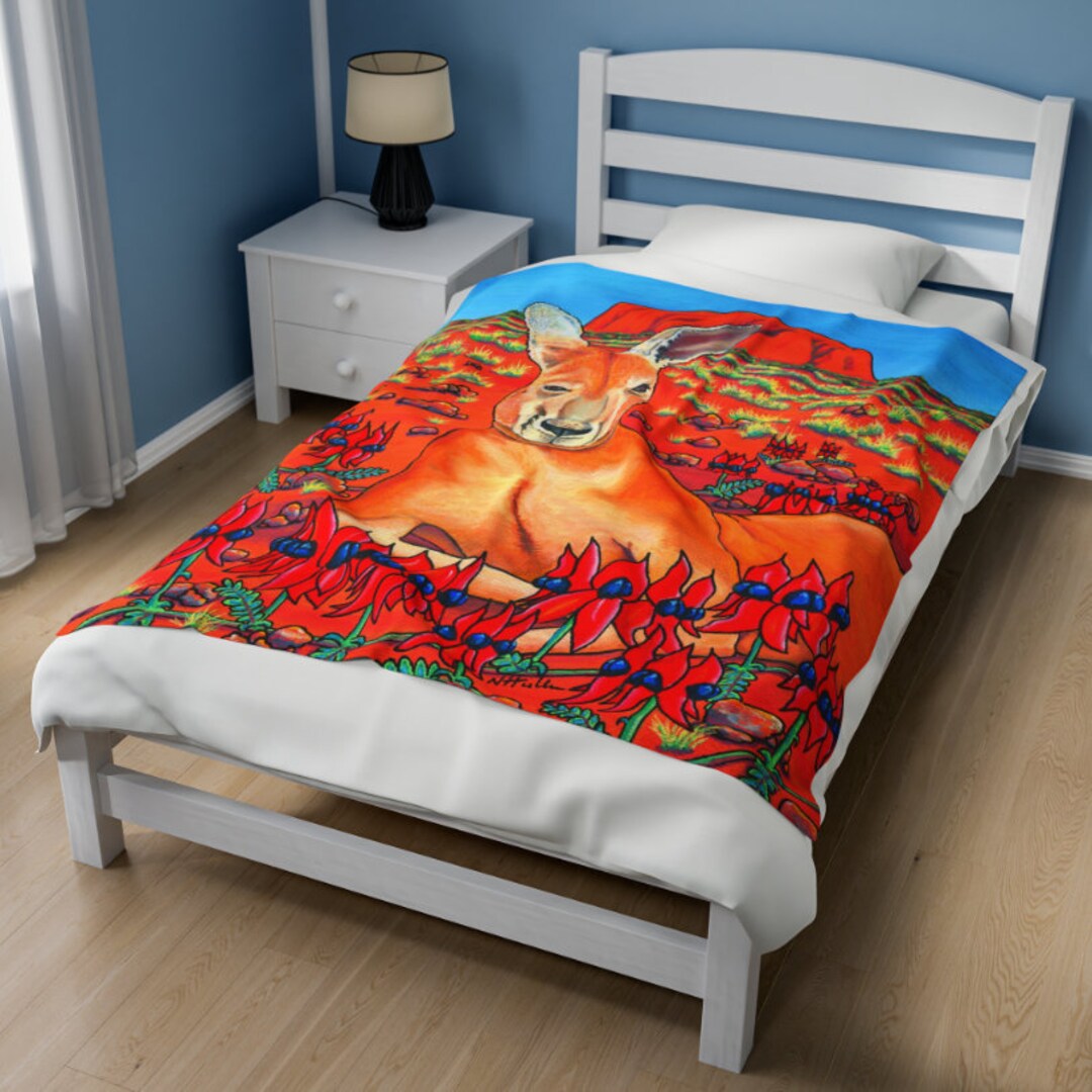 ULURU KANGAROO Original Art Image Velveteen Plush Blanket, Kangaroo ...