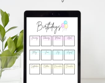 EDITABLE Birthday Tracker, Birthday Calendar, Printable Birthday ...