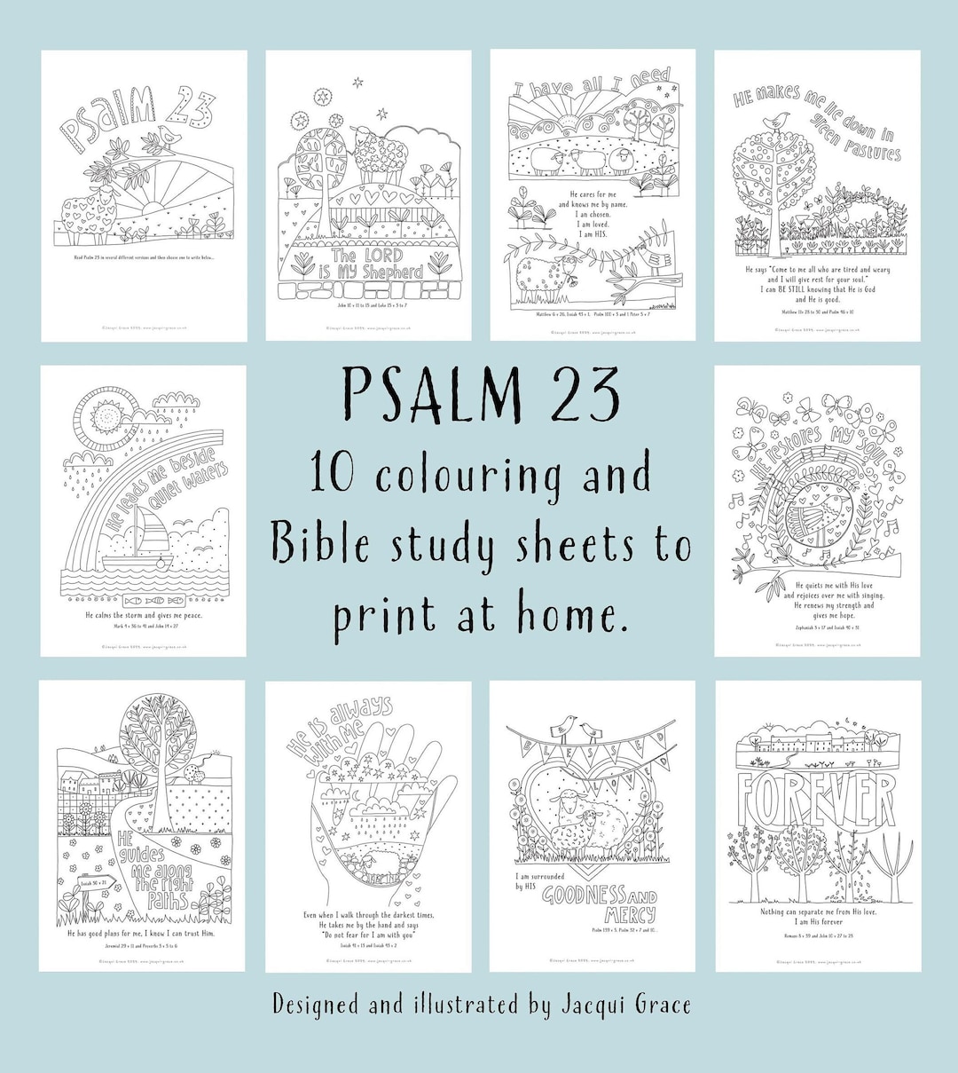 Digital Download. Psalm 23 Colouring Pages. 10 Black and White ...