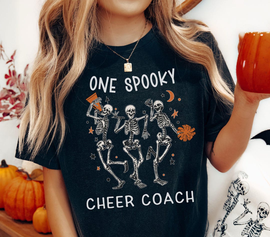 Funny Spooky Cheer Coach Shirt: Halloween Skeleton Cheerleading T-shirt ...