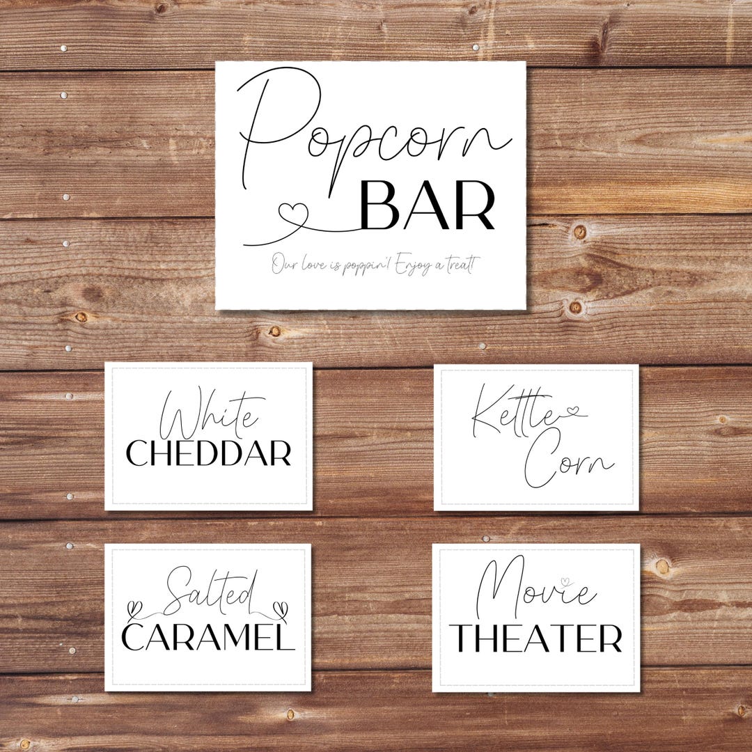 Popcorn Bar Sign Printable | 5 Digital Download Food Signs | Kettle ...