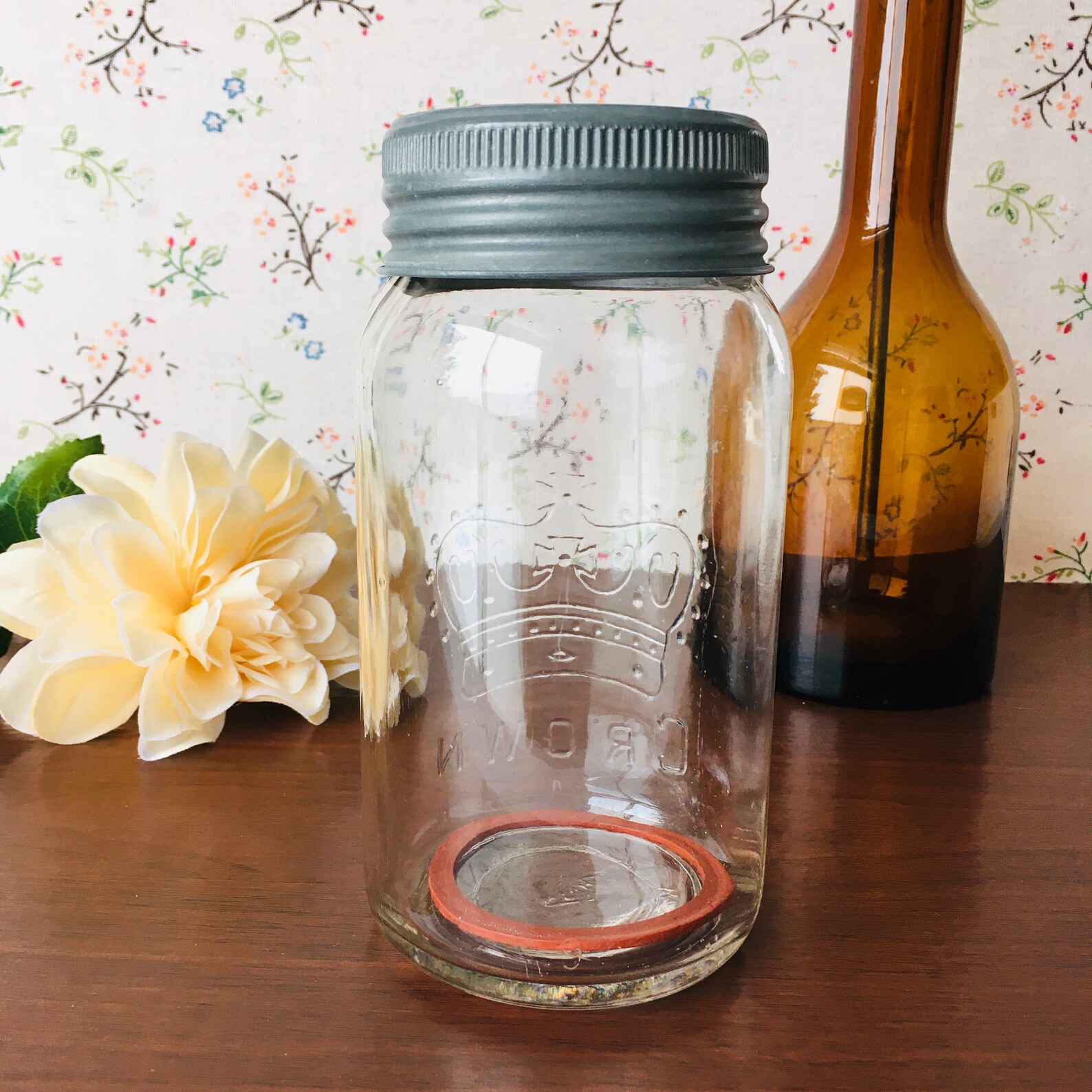 Crown Glass Canning Jar 28 Ounce Zinc Ring Rubber Seal Glass - Etsy