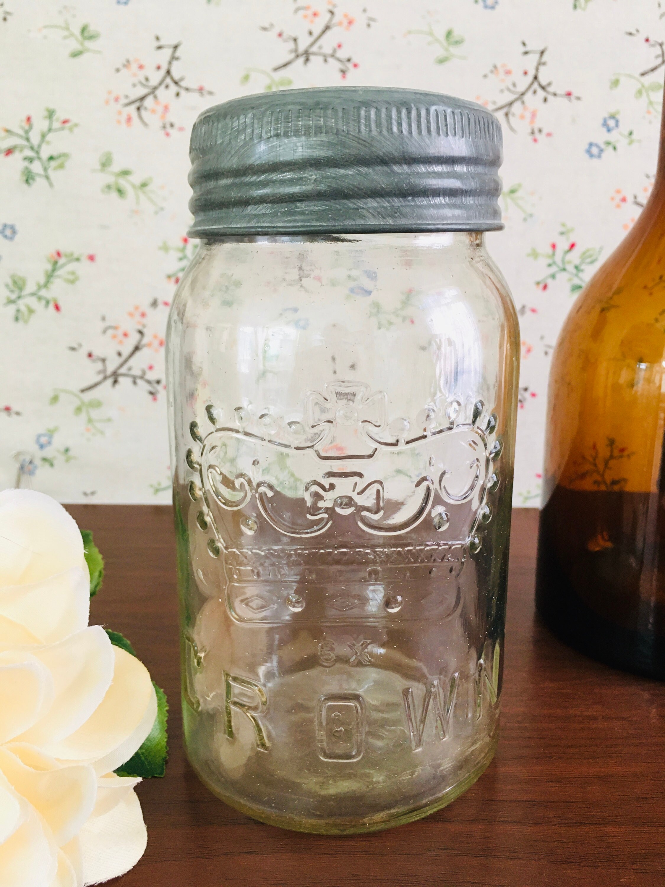 Crown Glass Canning Jar 28 Ounce Zinc Ring Rubber Seal | Etsy