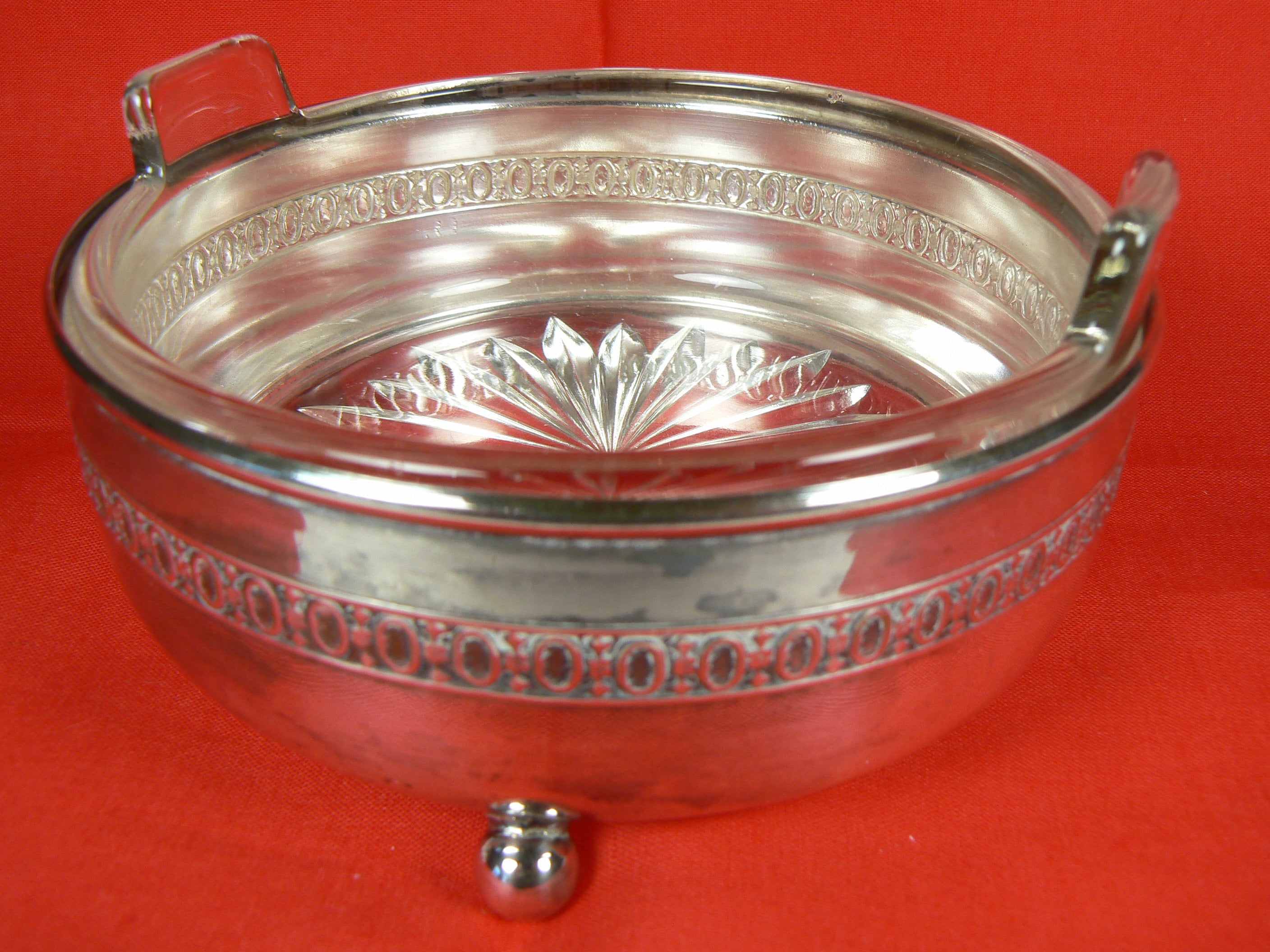 Monarch Plate Brand Silver Caddy Ball-footed With Clear Glass Handled ...