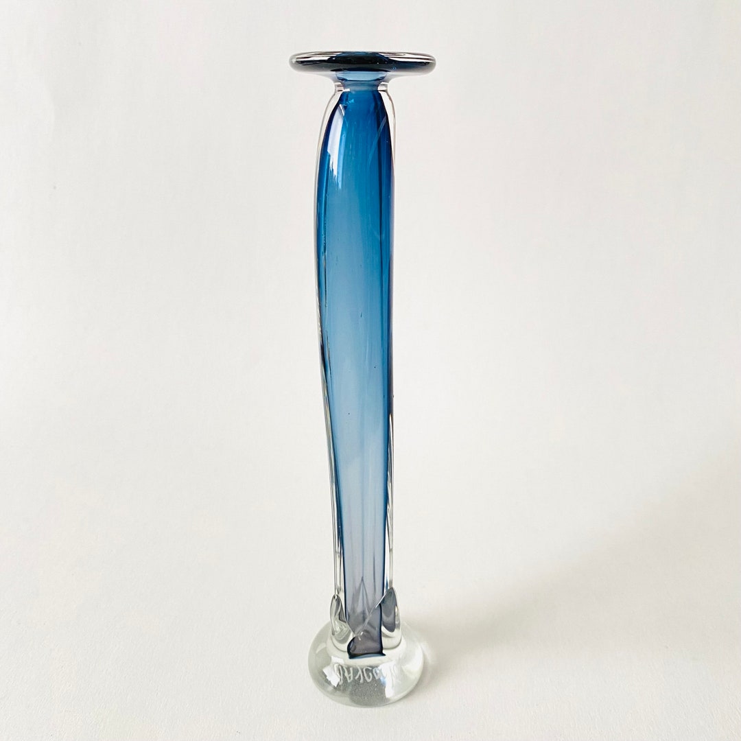 Tim Maycock Vintage Asymmetrical Blue Glass Bud Vase Signed 7 7/8 - Etsy