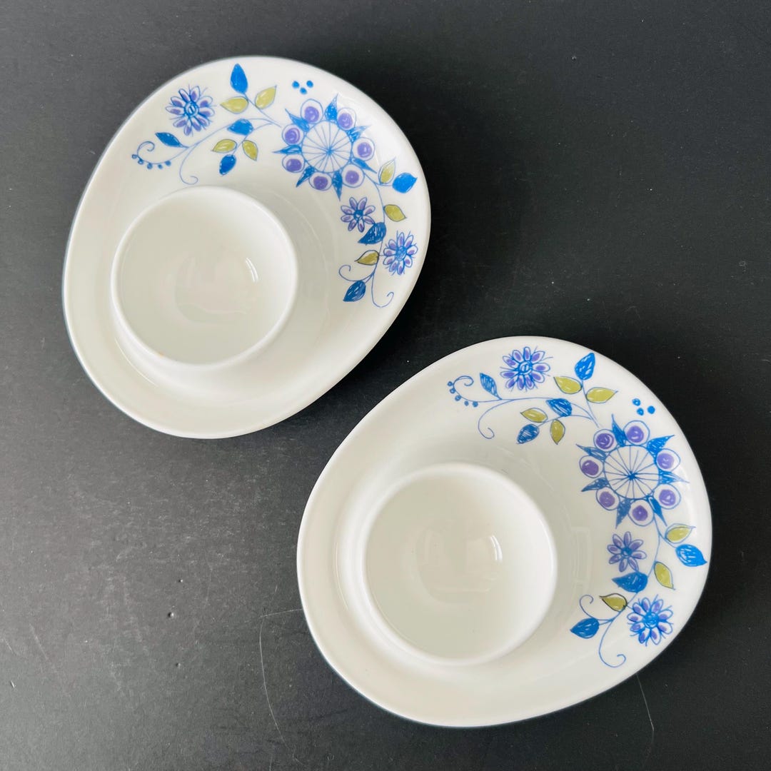 Vintage Figgjo Flint Lotte Turi 2 Oval Egg Cups Holders Norway Blue ...
