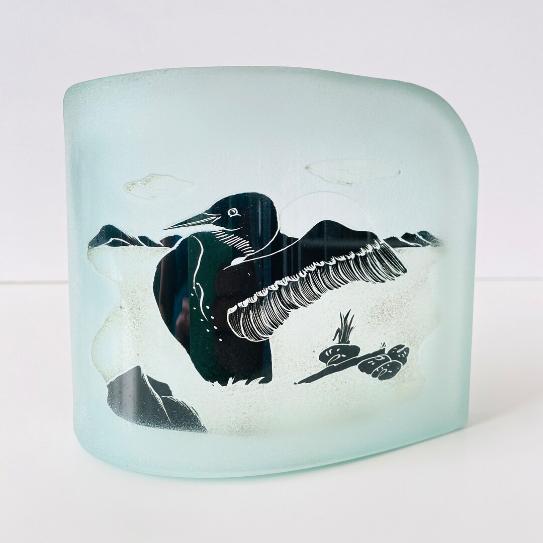 Vintage Siku Carved Art Glass Loon Paperweight Figurine Signed Canada ...