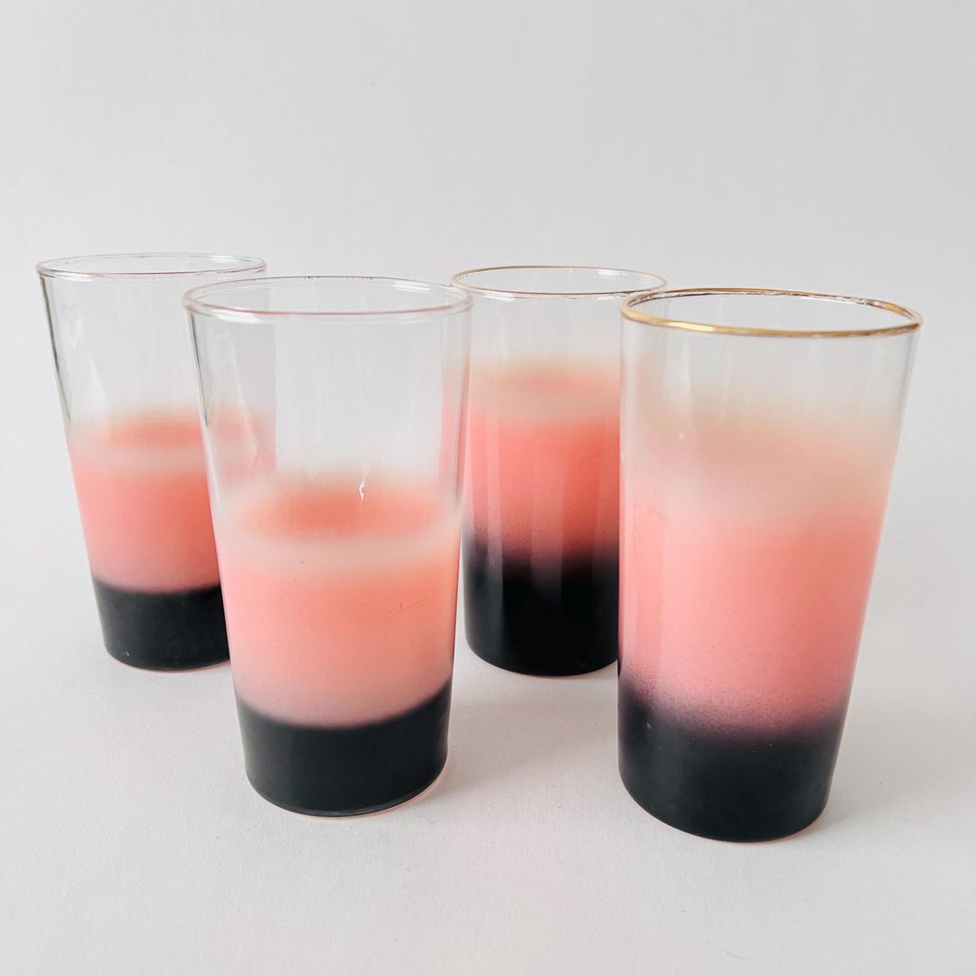 Vintage Libbey Blendo Barware Glass Tumblers 10 Oz Black Pink Set of 4 ...