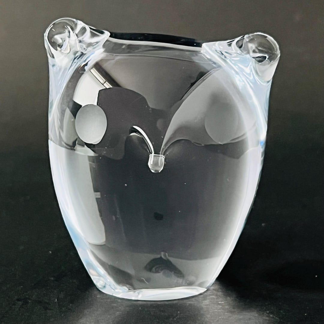 Vintage Miloslav Janku Bohemia Crystal Owl Paperweight: Pale Blue Art ...
