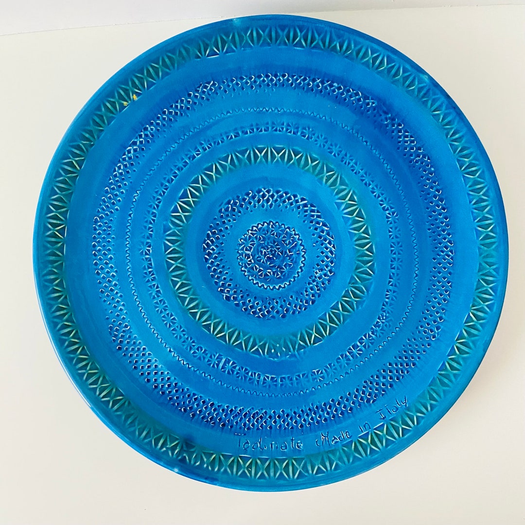 13.75" Tadinate Ceramiche Italy Bitossi Style Blue Incised Decorative ...