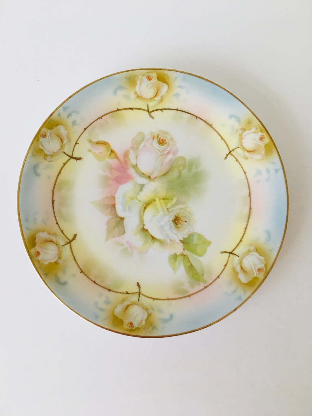 Antique Beyer & Bock 8.5" Prussia Royal Rudolstadt White Roses Hand ...