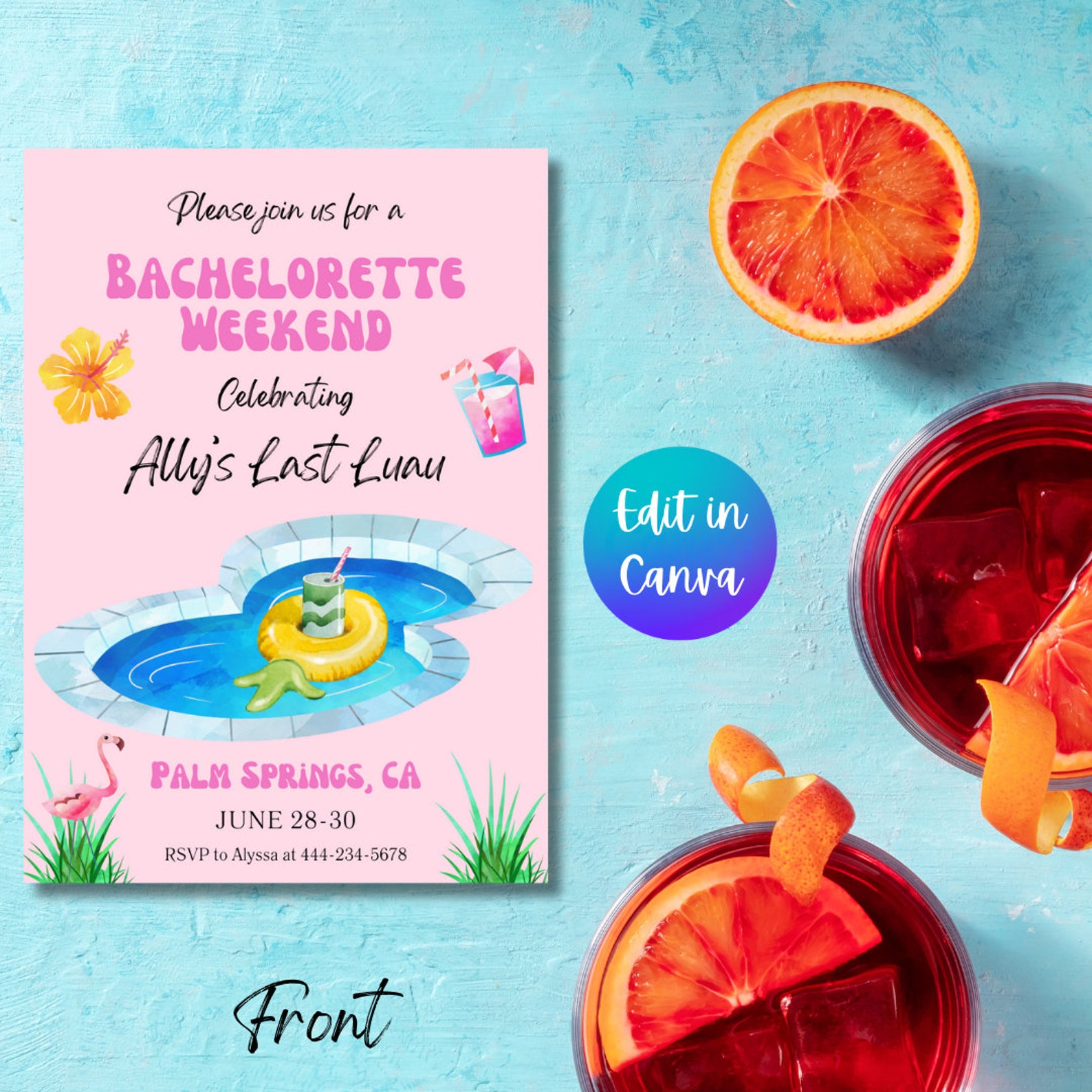 Palm Springs Bachelorette Invitation, Last Luau, Bachelorette Party ...