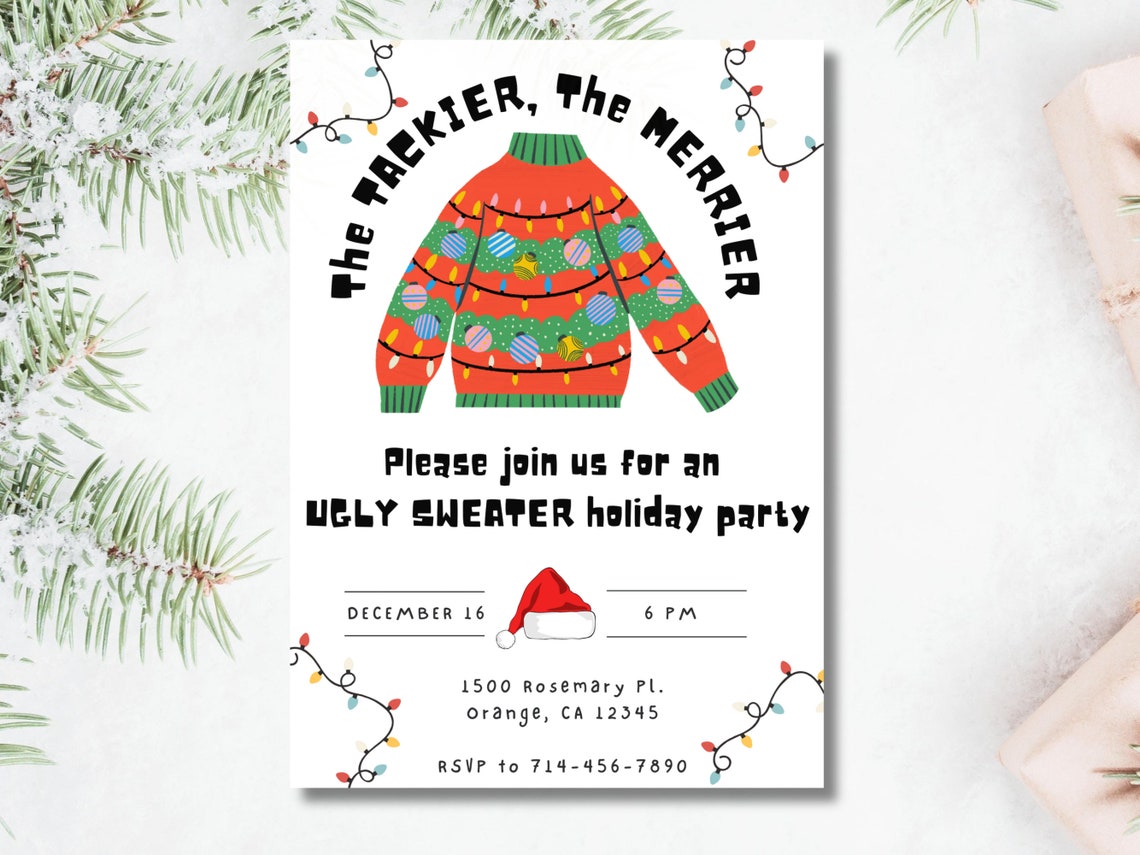 Editable Christmas Party Invitation, Ugly Sweater Christmas Party ...