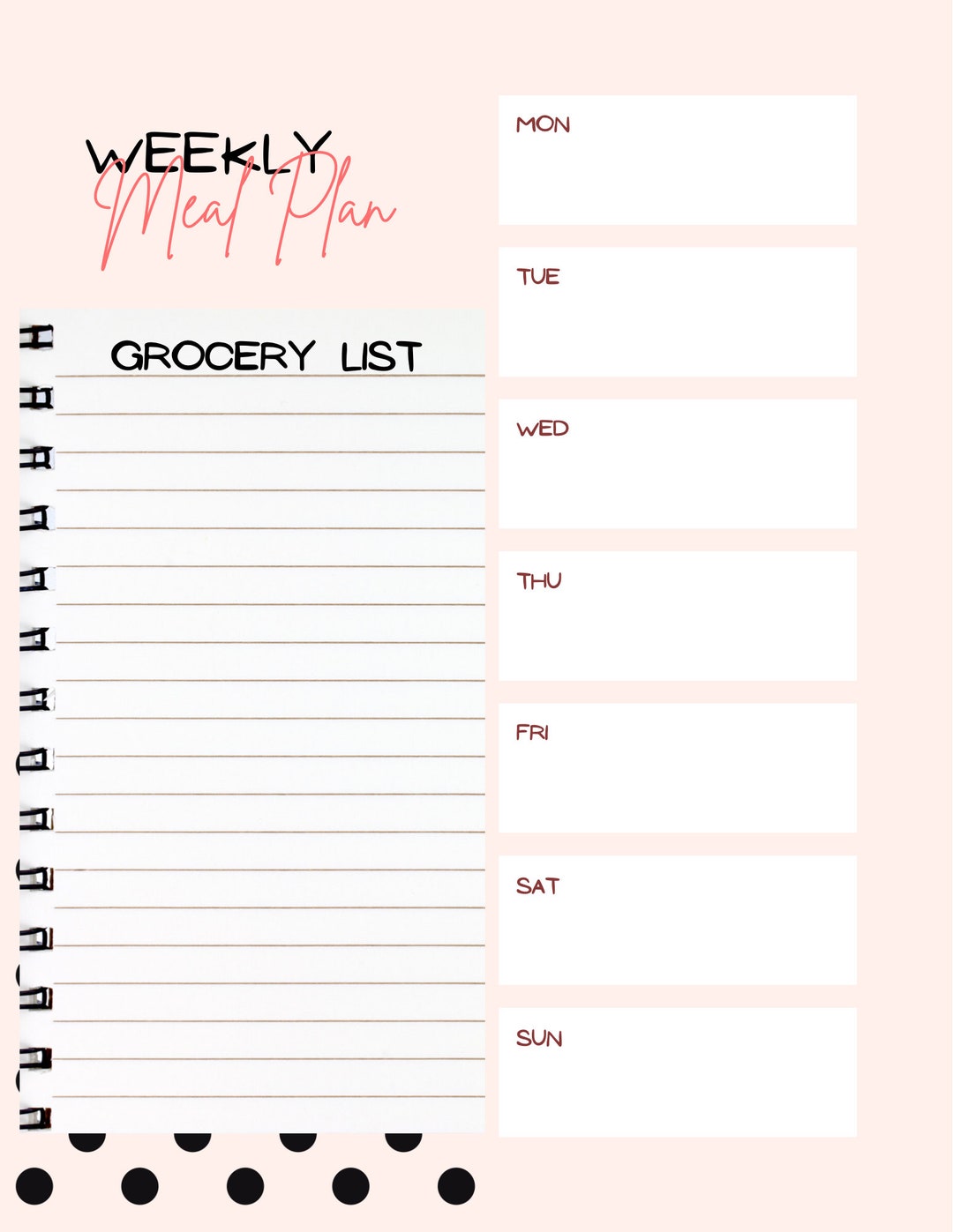 Meal Planner Printable Etsy