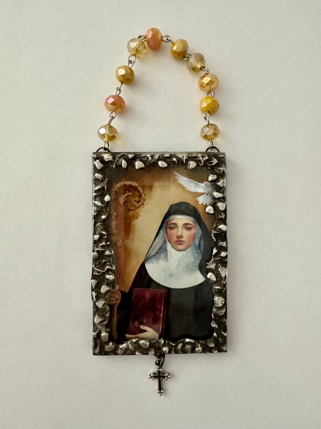 Saint Scholastica Ornament: Beveled Glass Religious Icon - Etsy