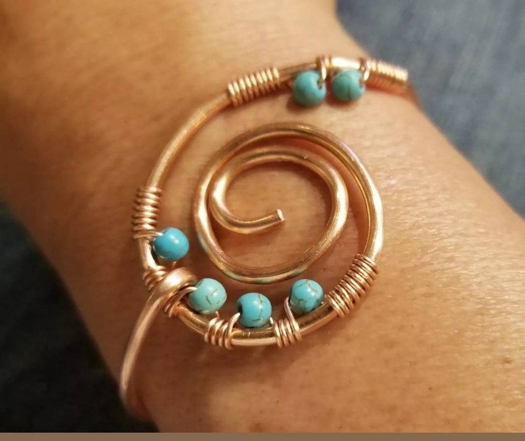 Copper Swirl With Wire Wrapped Turquoise Stones & Copper Wire Wrapped ...