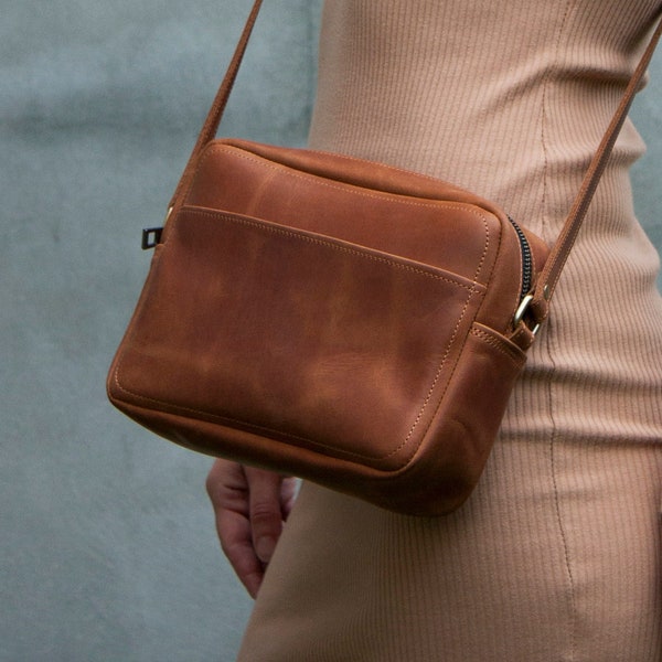 Cognac Leather Bag - Etsy