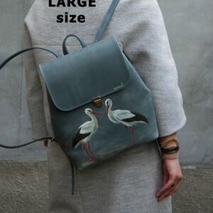 Women Satchel With Birds Large Backpack for Travel White Stork Birds ...