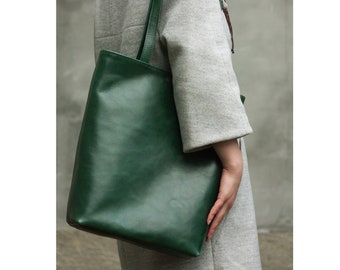 Coral Red Green and Tan Leather Tote Bag/handmade Colorful - Etsy