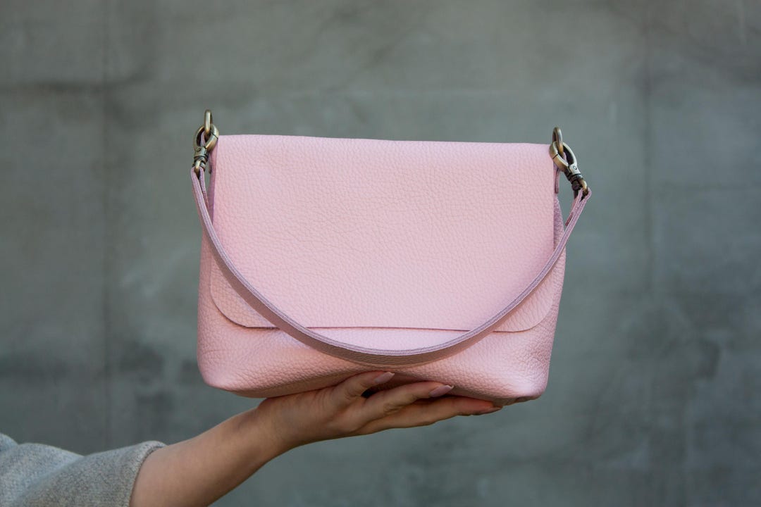 Minimalist Shouldder Bag Light Pink Handbag Soft Leather Crossbody ...