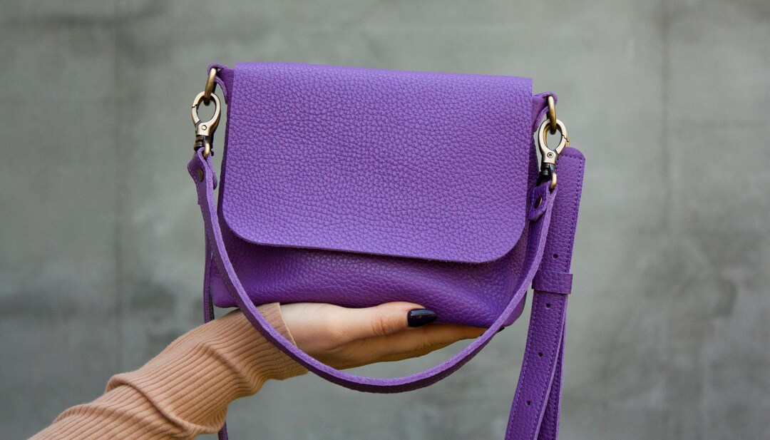Women Handbag Purple Leather Crossbody Bag Minimalist Violet Purse ...
