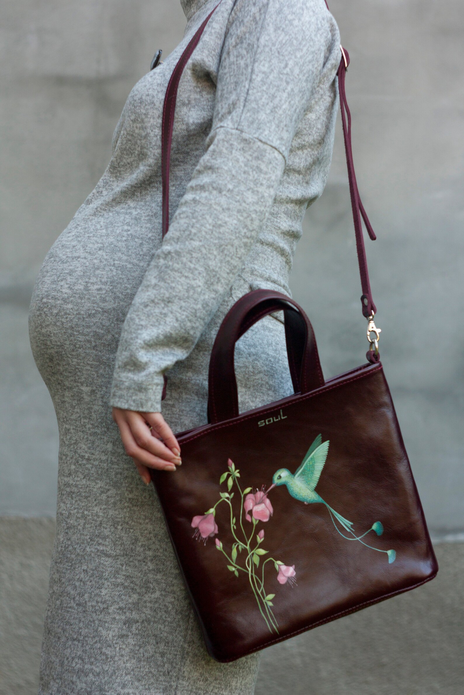 Women Leather Crossbody Bag With Hummingbird Bird Personalized Mother's ...