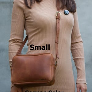 Cognac Color Leather Purse Women Small Size Crossbody Bag Minimalist ...