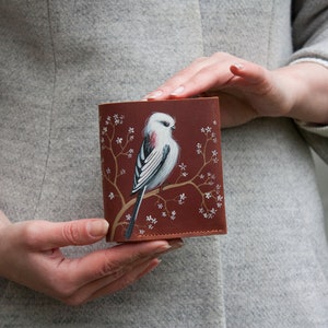 Women White Bird Wallet Vintage Black Leather Purse Mini Wallet With ...