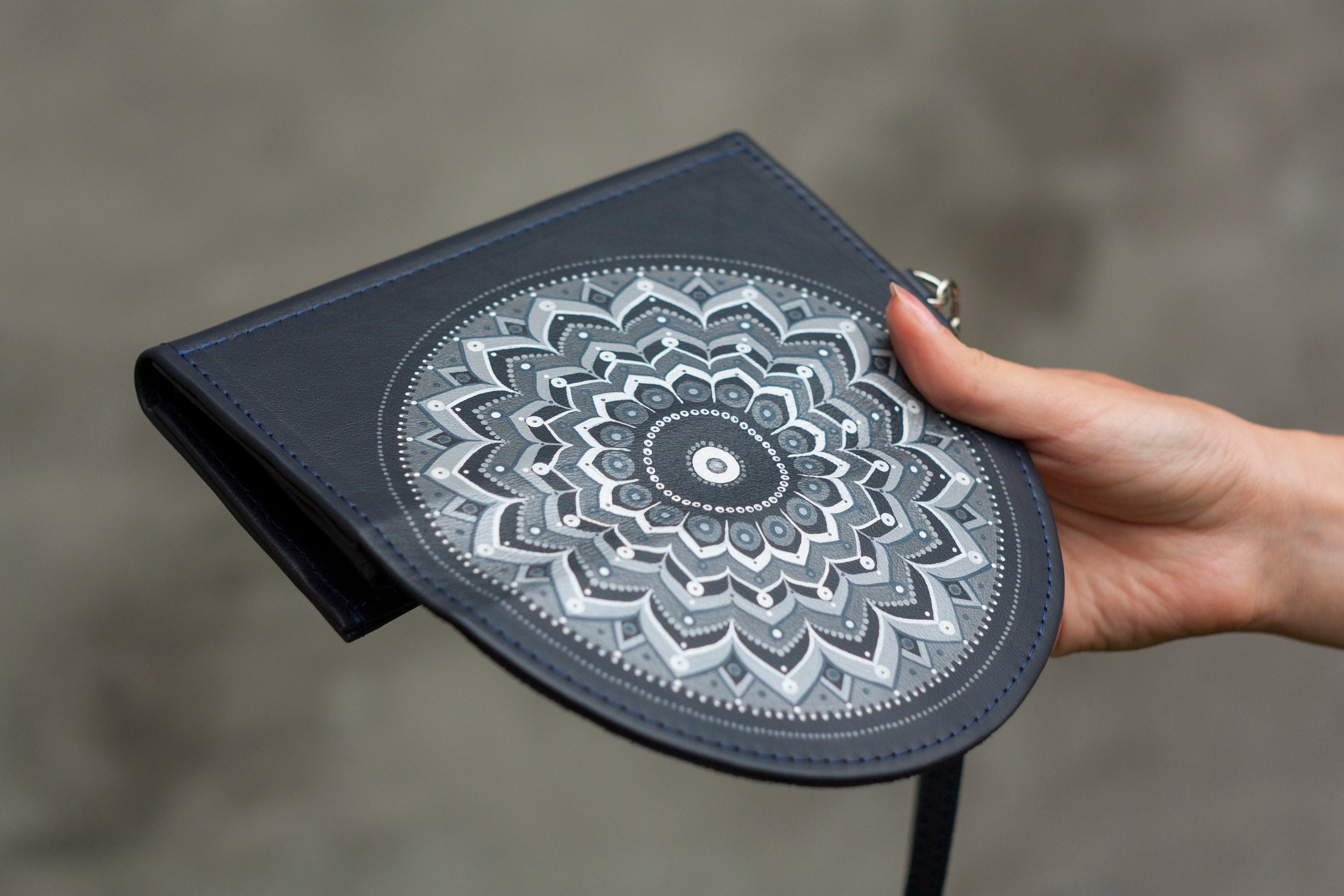 Women Leather Purse With Painting Mandala Handmade Wallet - Etsy